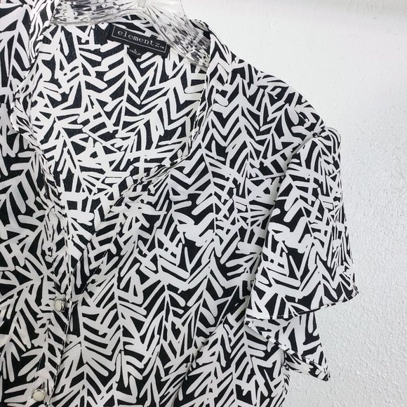 Elementz | Tops | Elementz Womens Black White Button Down Ruffle Sleeve ...